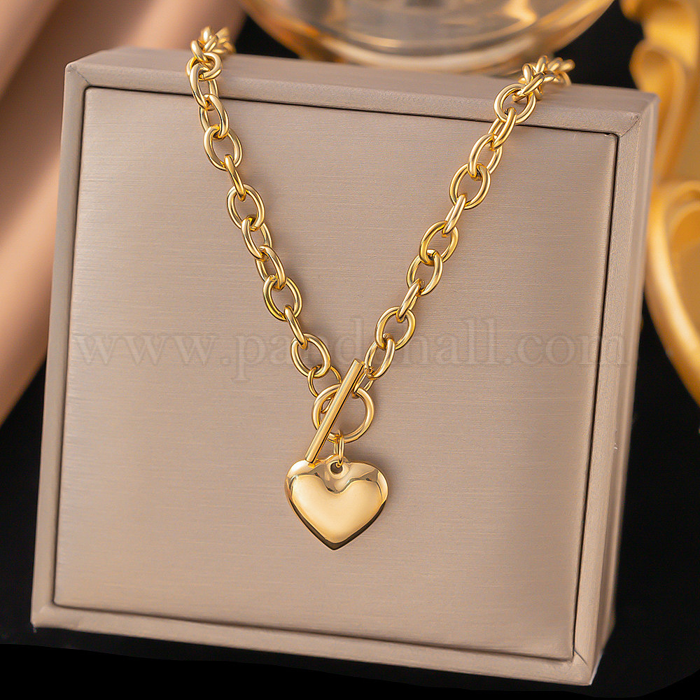 Wholesale 304 Stainless Steel Heart Pendant Cable Chain Necklaces for Women - Pandahall.com