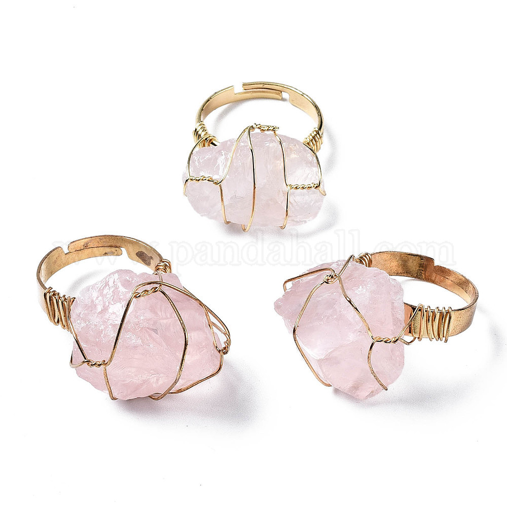Wholesale Adjustable Natural Rose Quartz Finger Rings - Pandahall.com