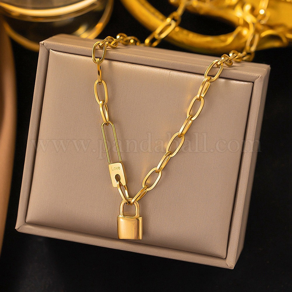 Wholesale 304 Stainless Steel Lock Pendant Paperclip Chain Necklaces for Women Men - Pandahall.com