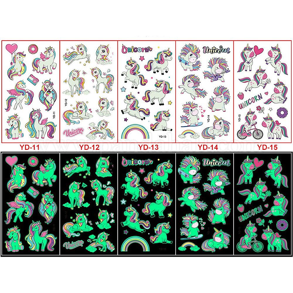 Wholesale Luminous Removable Rainbow Unicorn Temporary Tattoos Stickers ...