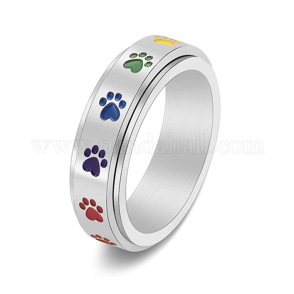 Wholesale Rainbow Color Pride Flag Enamel Dog Paw Print Rotating Ring ...