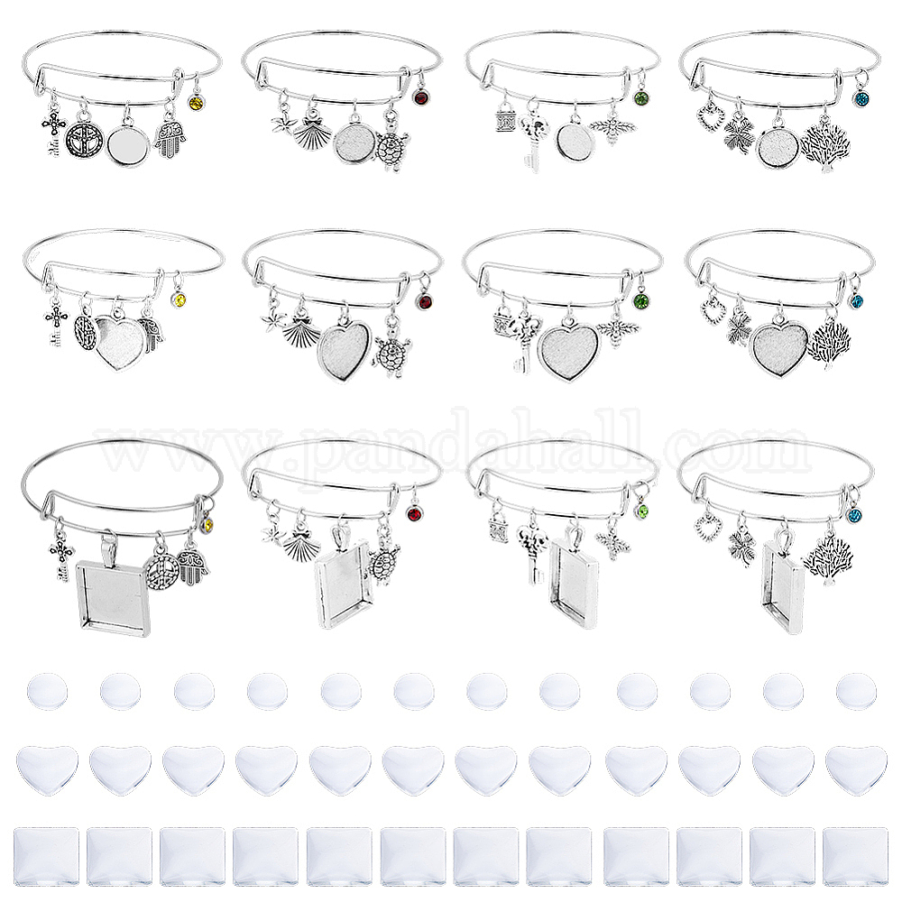 Wholesale DIY Blank Geometry Alloy Charms Expandable Bangle Making Kit ...