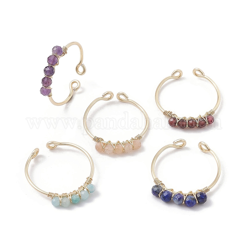Wholesale Copper Wire Wrapped Natural Gemstone Open Ring - Pandahall.com