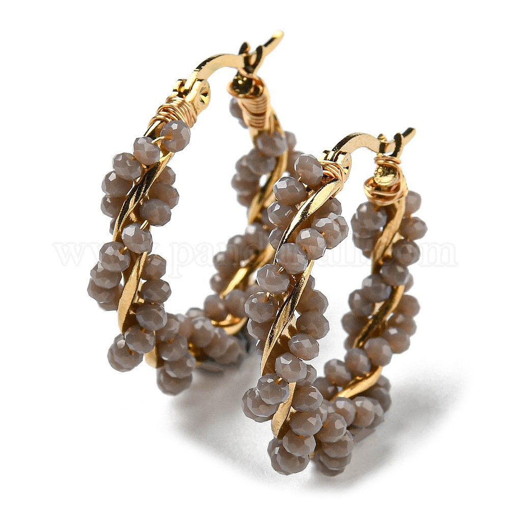 Wholesale Glass Beaded Twisted Hoop Earrings - Pandahall.com
