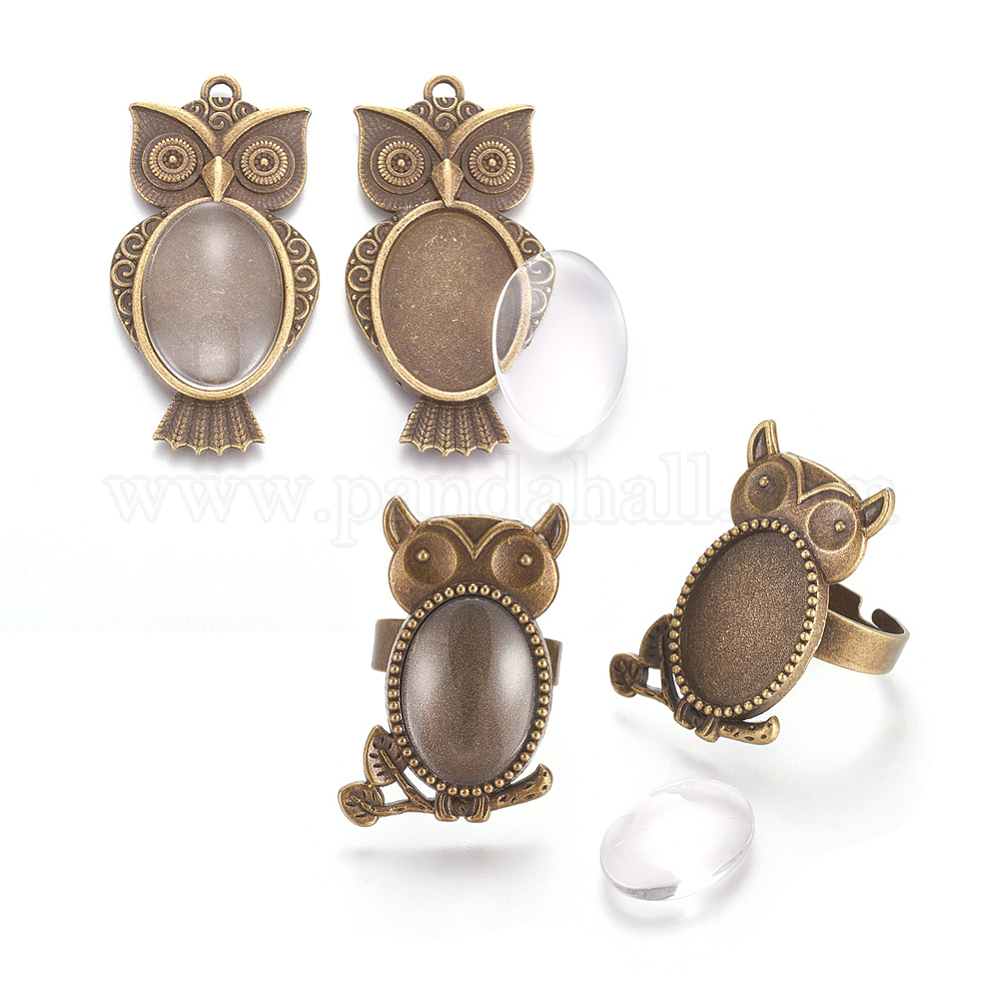 Wholesale Vintage Adjustable Iron Owl Finger Ring Settings and Alloy ...