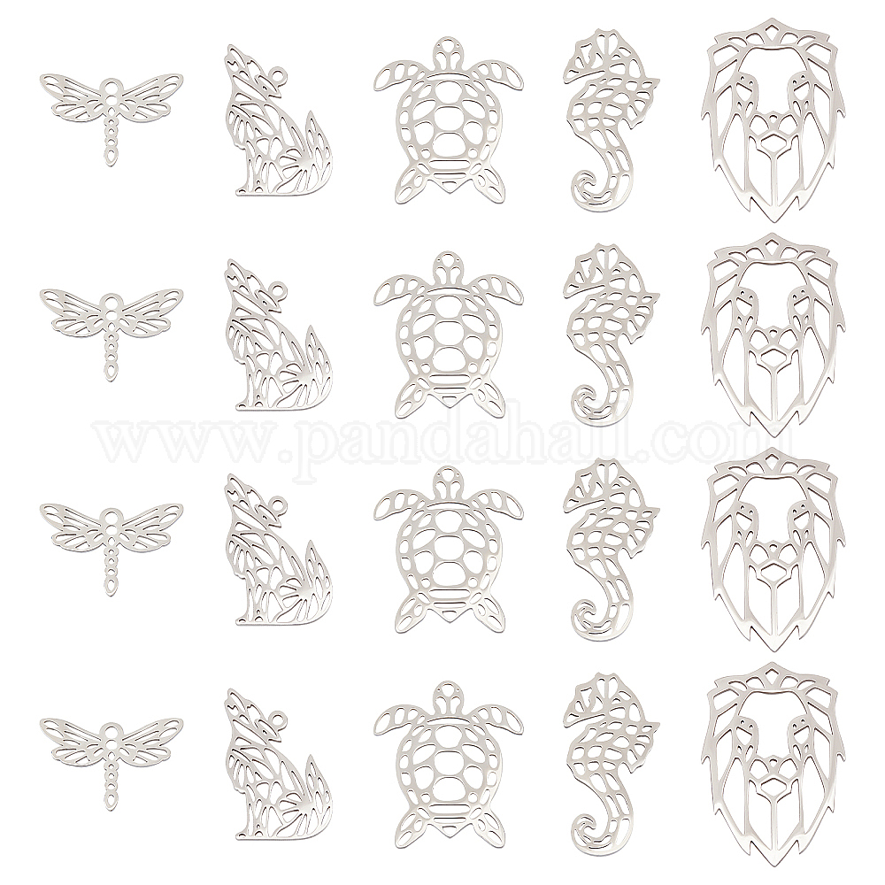 Wholesale 20Pcs 5 Style 201 Stainless Steel Filigree Joiners Links ...