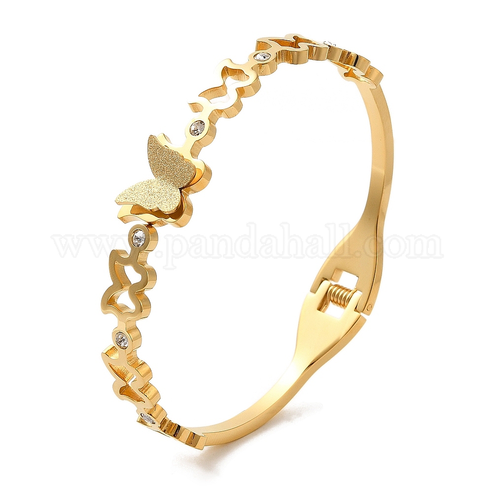 Wholesale Butterfly Vacuum Plating 304 Stainless Steel Rhinestone Bangles for Women - Pandahall.com