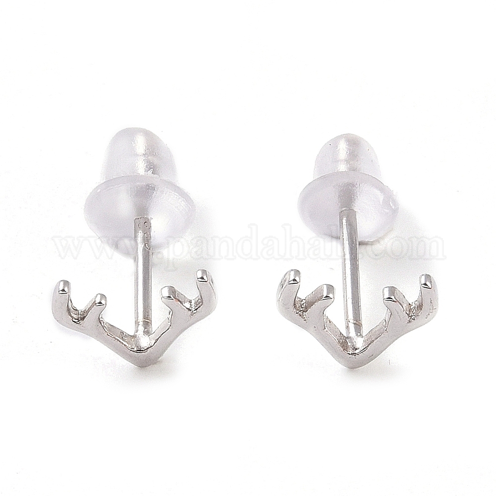 Wholesale Anti-Tarnish Rhodium Plated Antler Shape 999 Fine Silver Stud ...