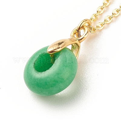 Wholesale Rondelle Natural Malaysia Jade Pendant Necklace with Brass Cable Chains for Women Pandahall