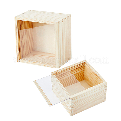 Unfinished wood box sliding lid store