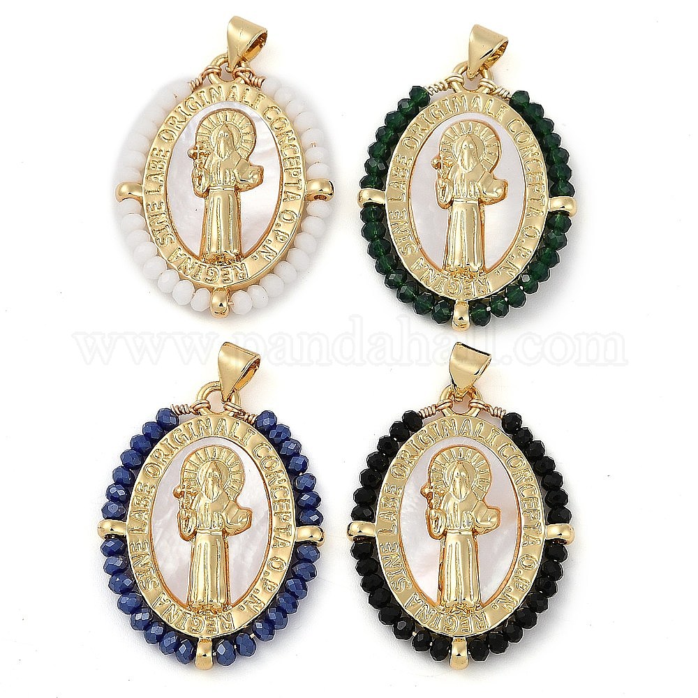 Wholesale Rack Plating Brass Pave Shell Religion Saint Pendants ...